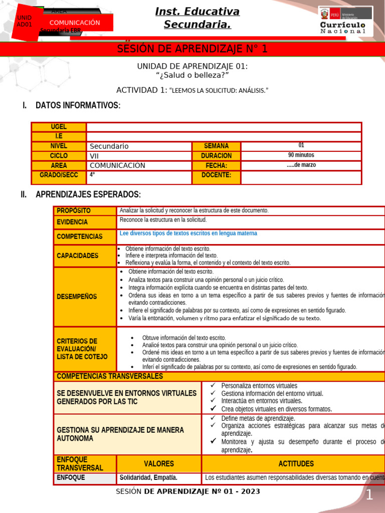 1º Com Ses 1 Uni 1 Sem 01 - 2022 | PDF