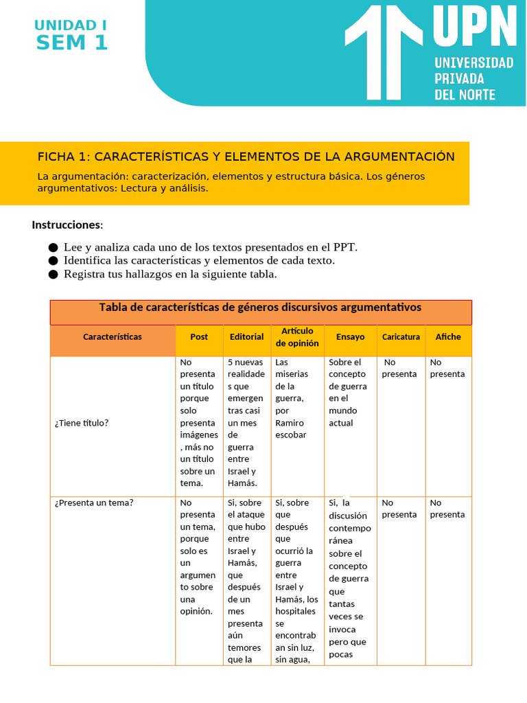 Ficha 1 - Características y Elementos de La Argumentación | PDF