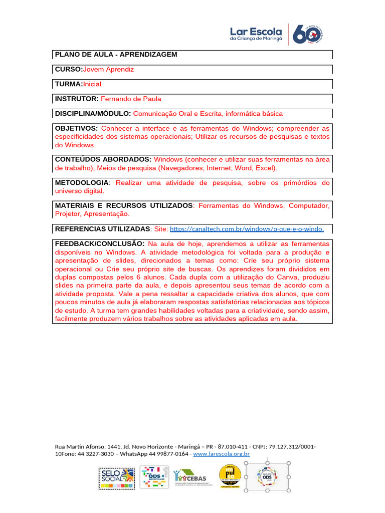 Plano de Aula 1907 | PDF