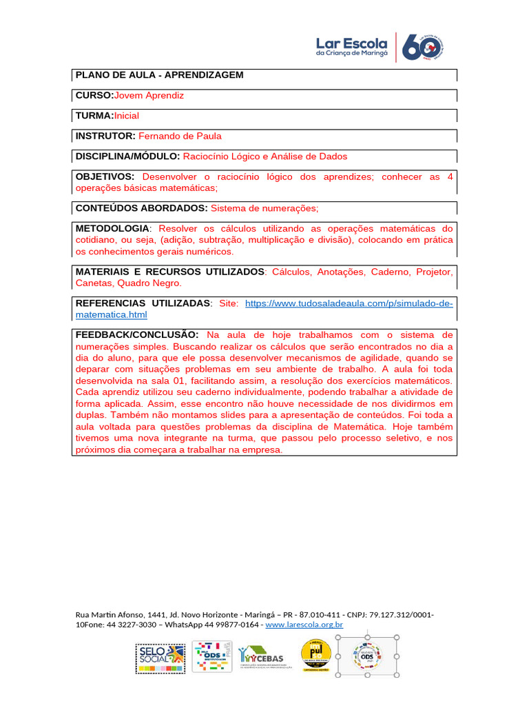 Plano de Aula 0207 | PDF