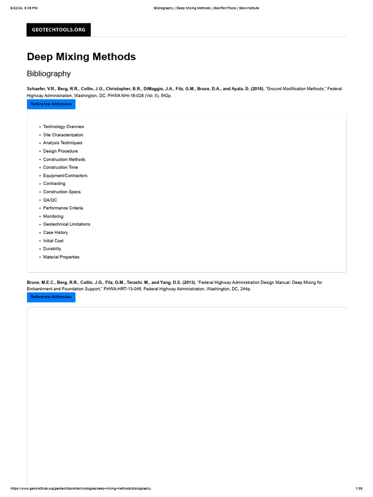 Bibliography - Deep Mixing Methods - GeoTechTools - Geo-Institute | PDF