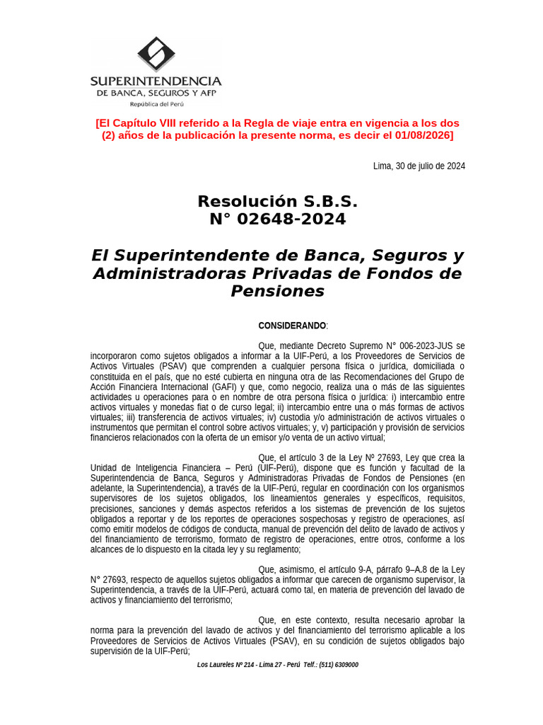 El Superintendente de Banca, Seguros y Administradoras Privadas de Fondos de Pensiones | PDF