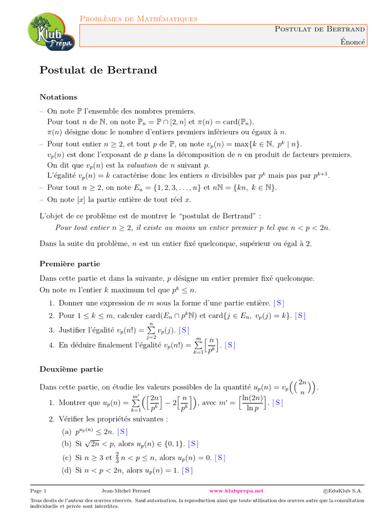 Arith Postulat de Bertrand | PDF