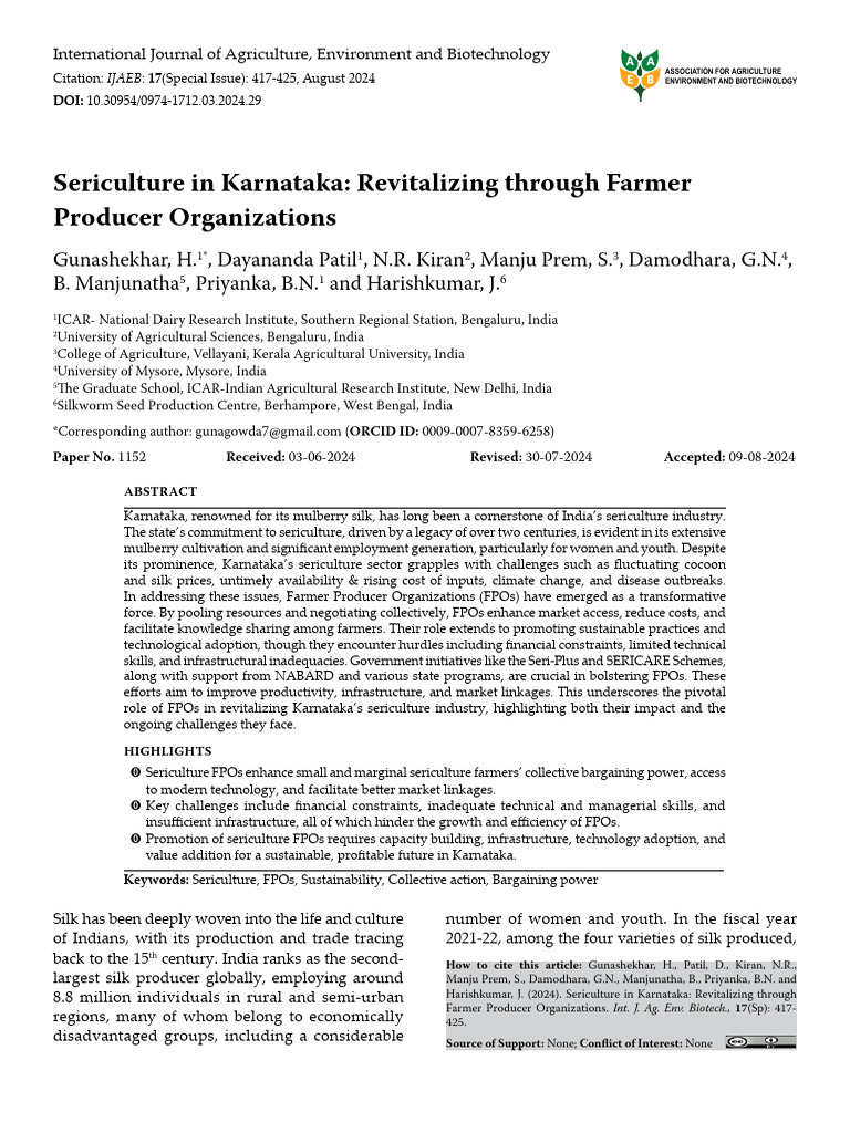 Sericulture in Karnataka: Revitalizing Through Farmer Producer Organizations | PDF | Silk ...