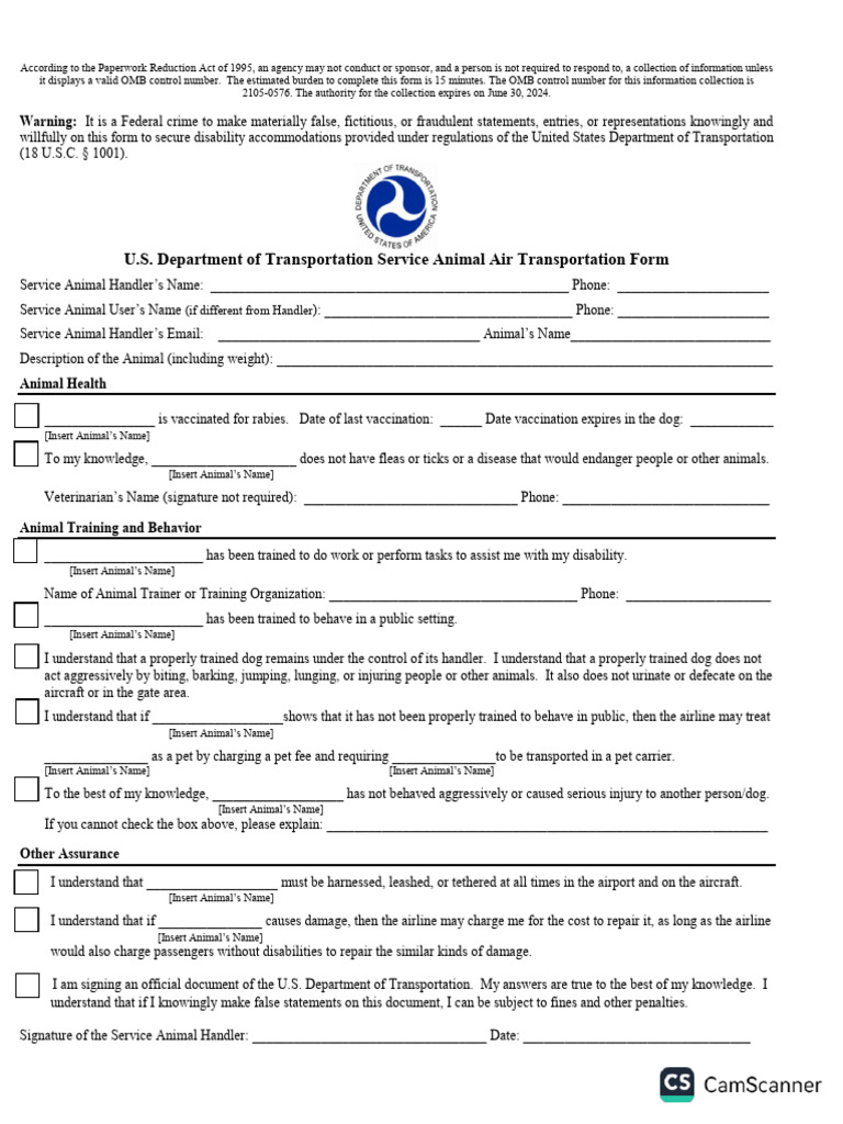 Service Animal Health Behavior Training Form | PDF