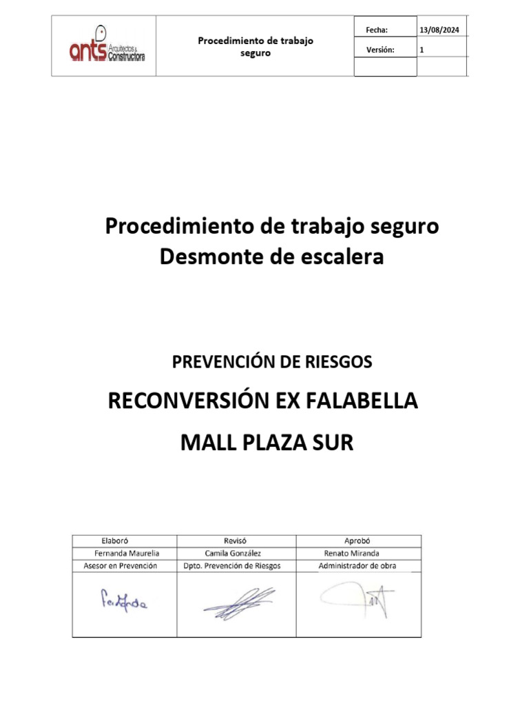 Procedimiento de Trabajo Seguro Escalera | PDF