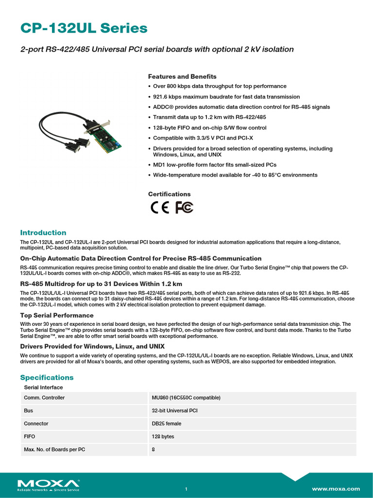 Moxa CP 132ul Series Datasheet v1.2 2 | PDF
