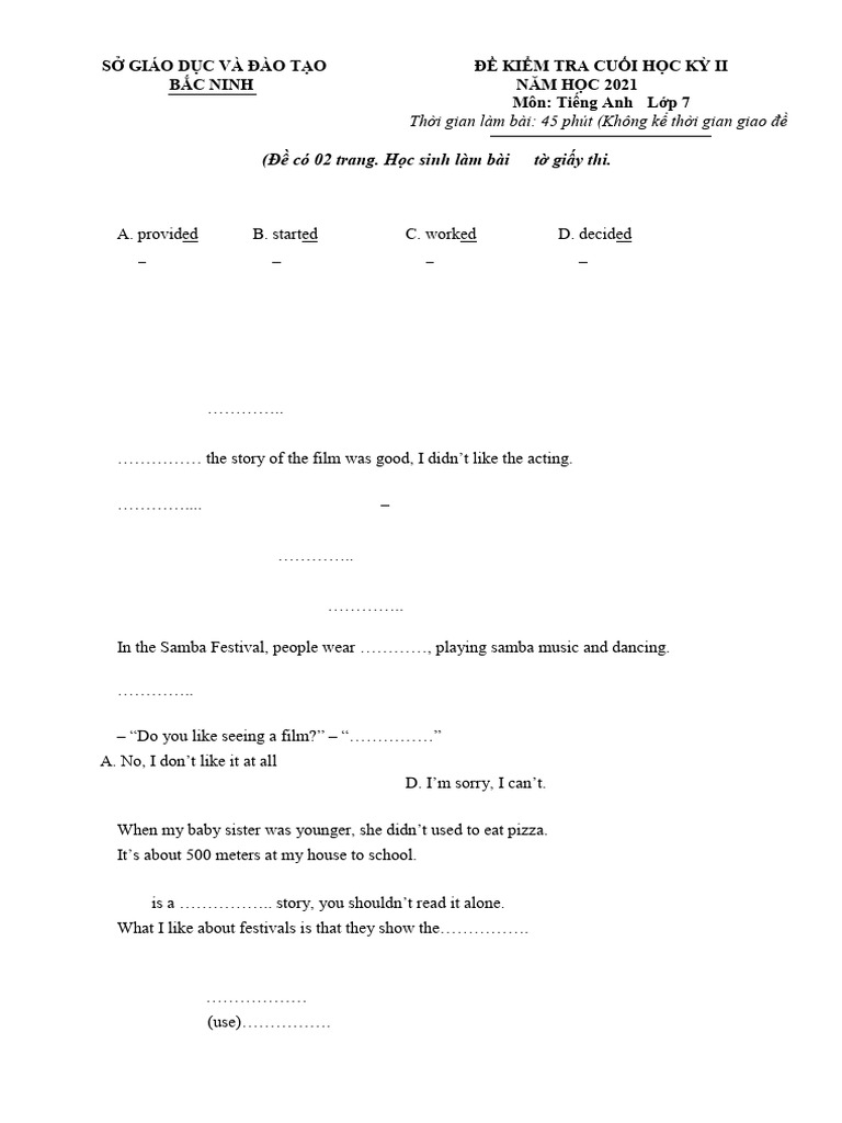 Anh 7 - cuối HKII (21-22) | PDF