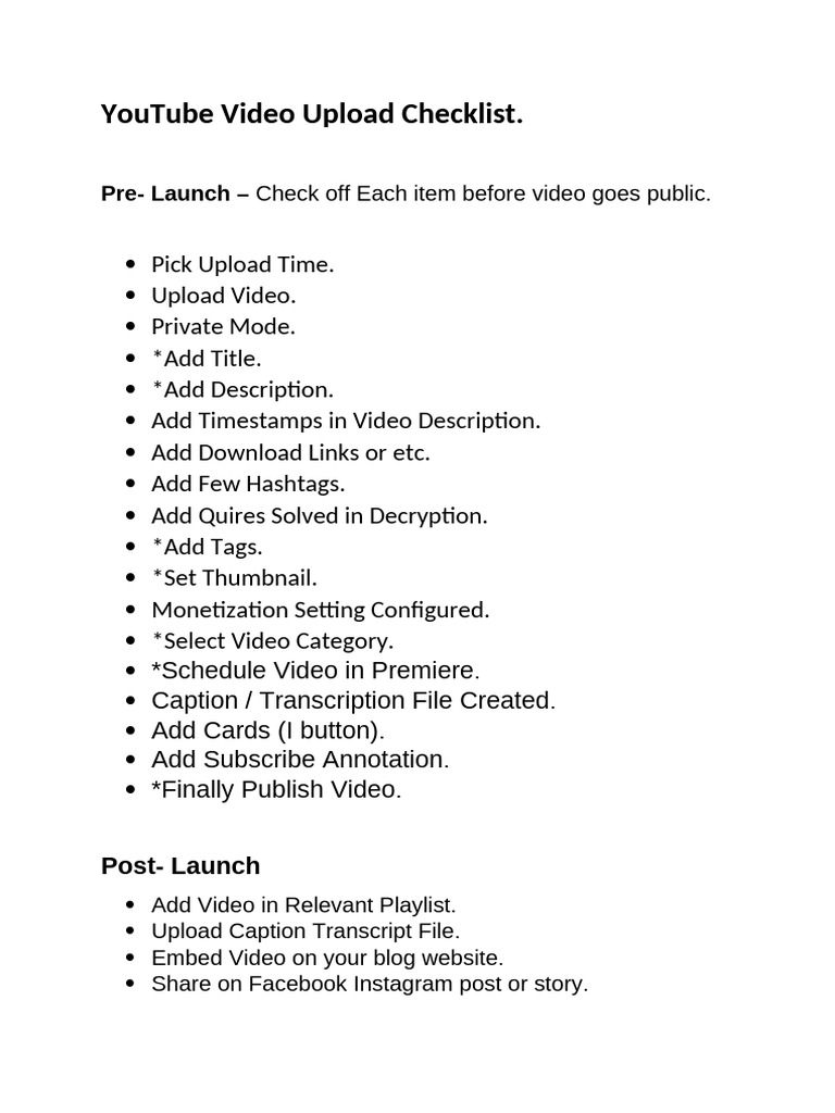 Video Upload Checklist & Tips | PDF