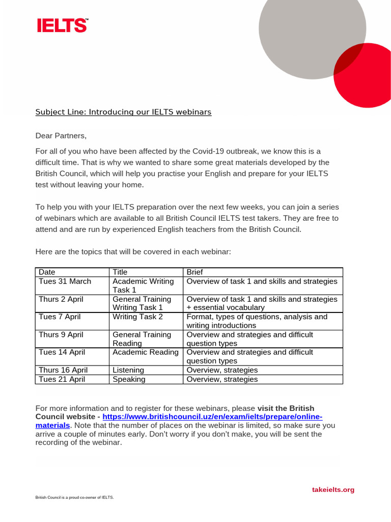 IELTS Webinar - Partners | PDF