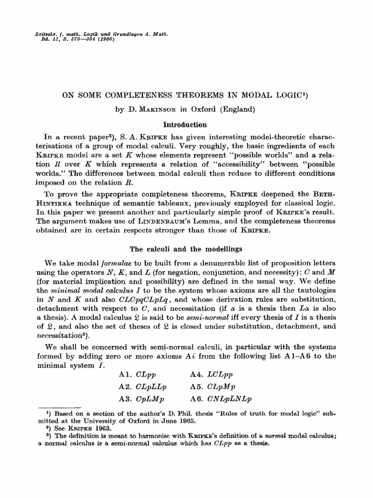 On Some Completeness Theorems in Modal Logic | PDF