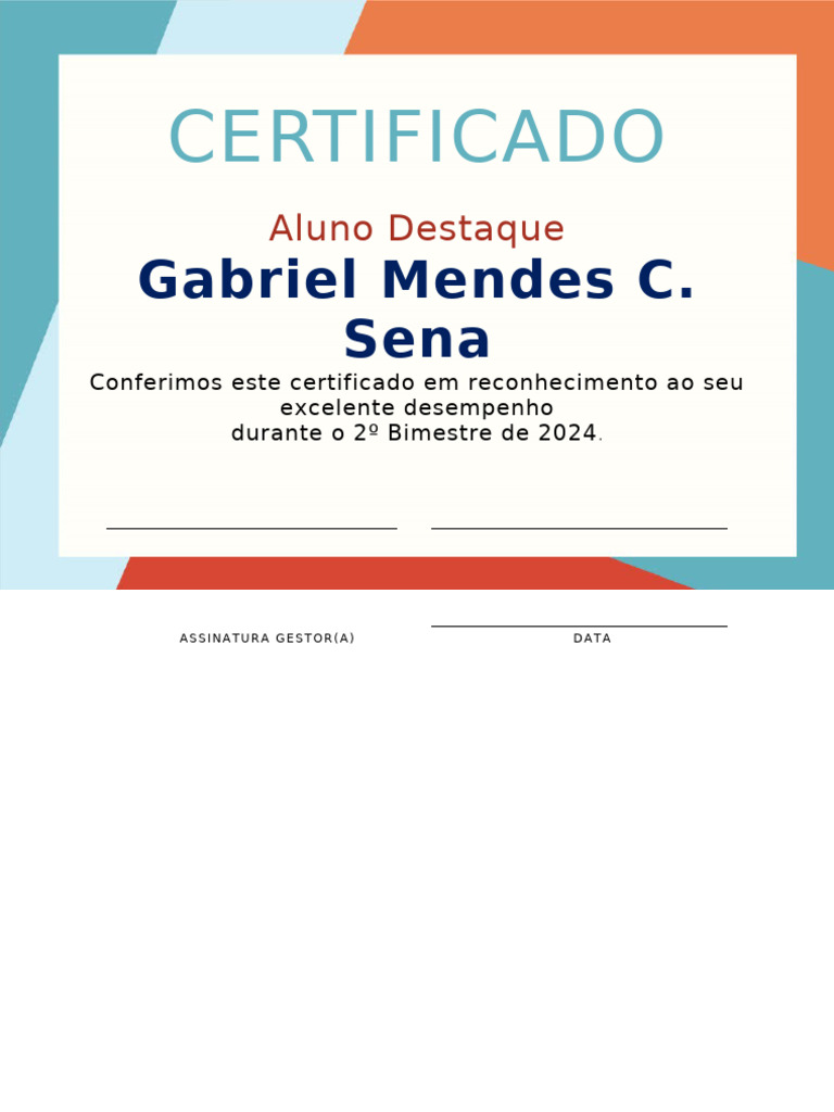 Certificado Aluno Destaque | PDF