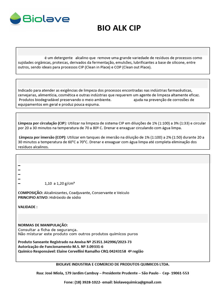 Ficha técnica BIO ALK CIP | PDF