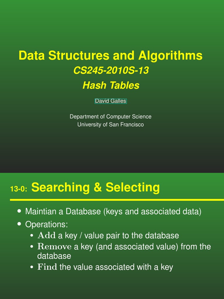 Data Structures and Algorithms: CS245-2010S-13 Hash Tables | PDF | Array Data Structure | String ...
