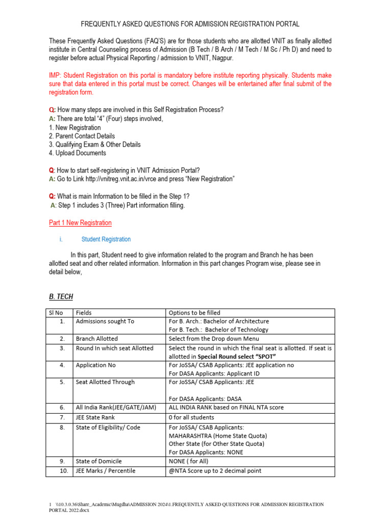 Equently Asked Questions For Admission Registration Portal 2024-1 | PDF