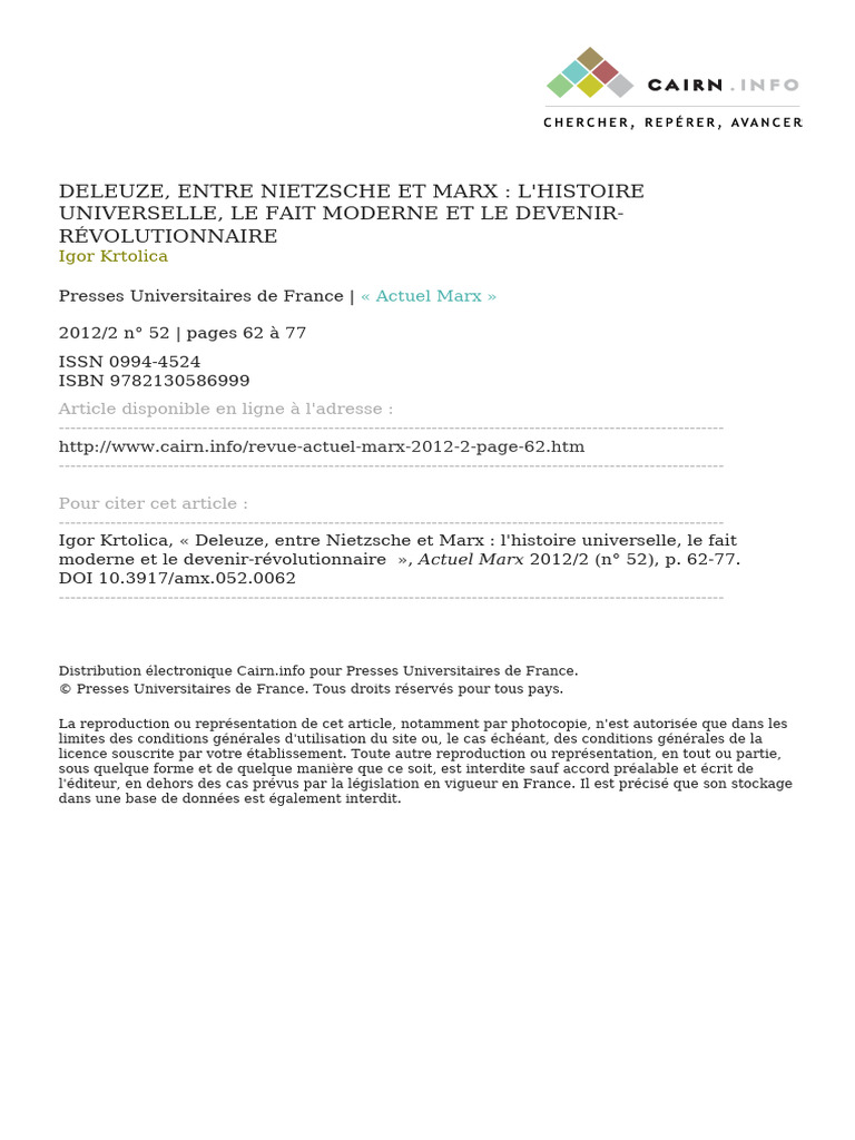 Krtolica, Deleuze Entre Nietsche Et Marx | PDF