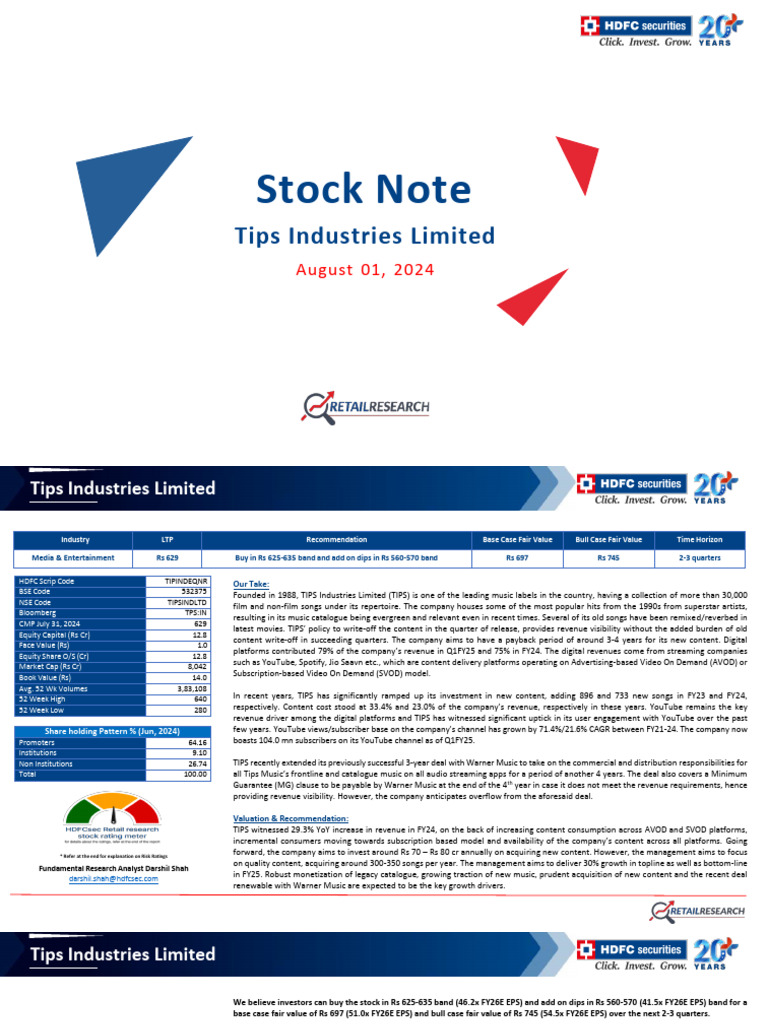 Tips Industries LTD - Stock Note | PDF