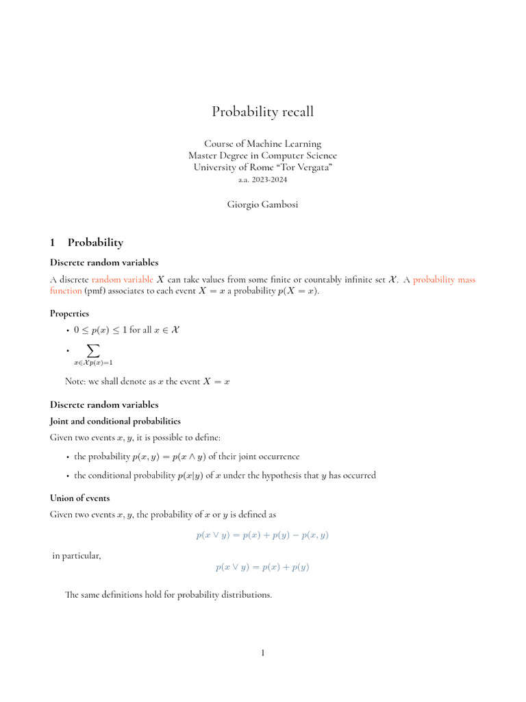 Probability Recall Notes | PDF