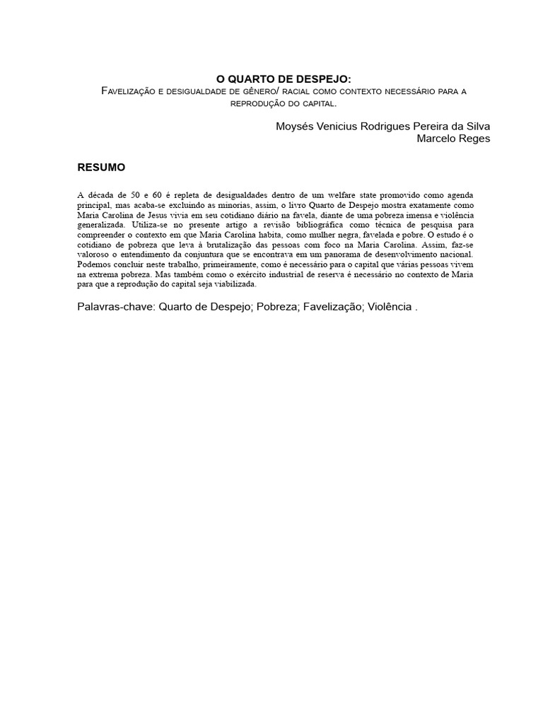 Artigo Quarto de Despejo | PDF