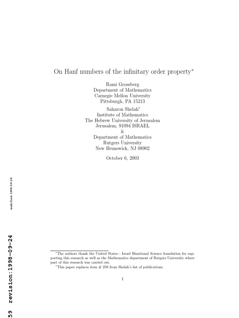 Rami Grossberg and Saharon Shelah - On Hanf Numbers of The Infinitary Order Property | PDF ...