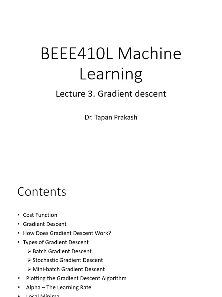 4-Gradient Descent - Batch Gradient Descent, Stochastic Gradient Descent-29!07!2024 | PDF