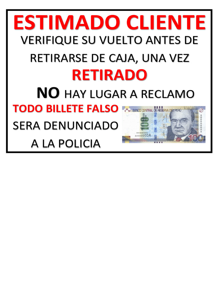Estimado Cliente - Dinero Falso | PDF