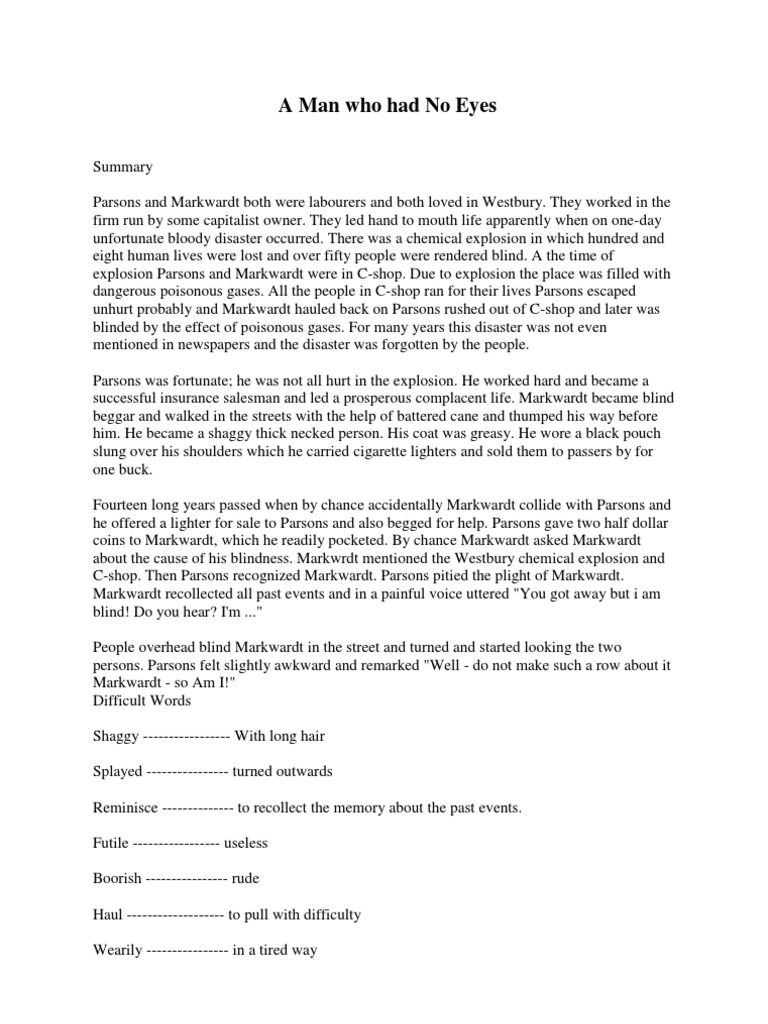 A Man Who Had No Eyes | PDF