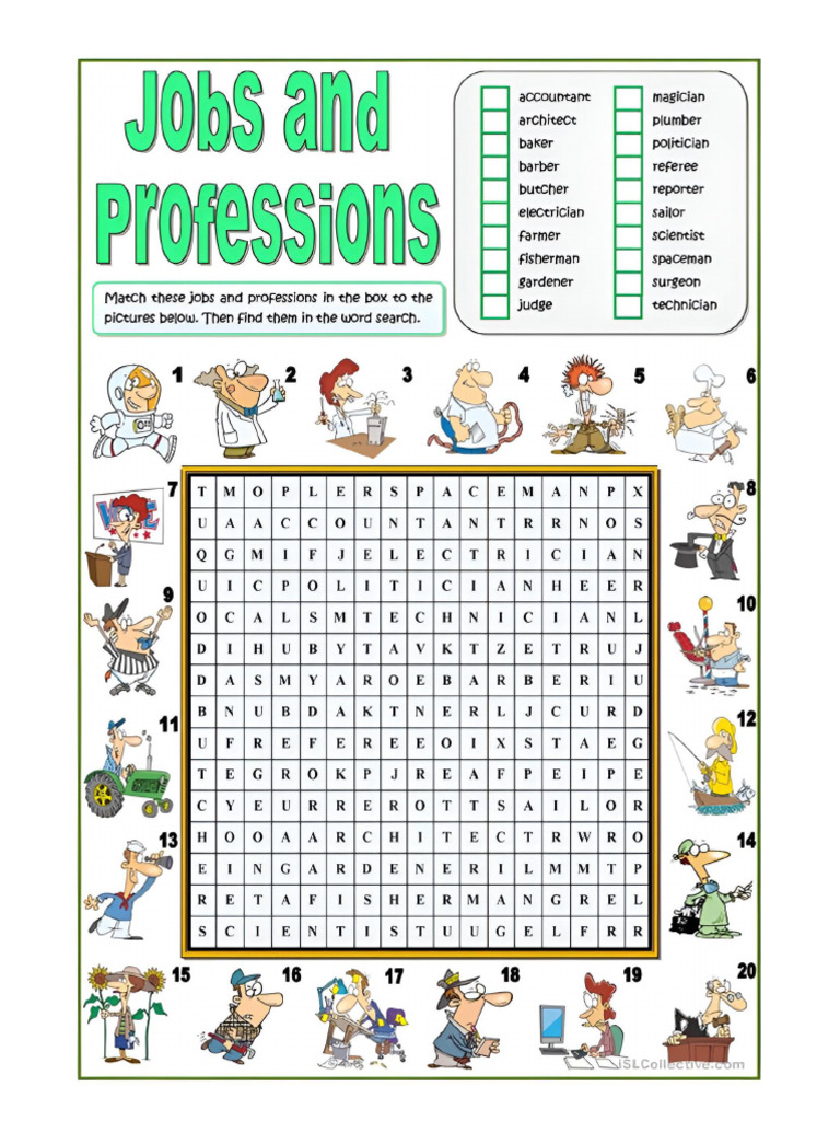 Jobs and Professions Wordsearch | PDF