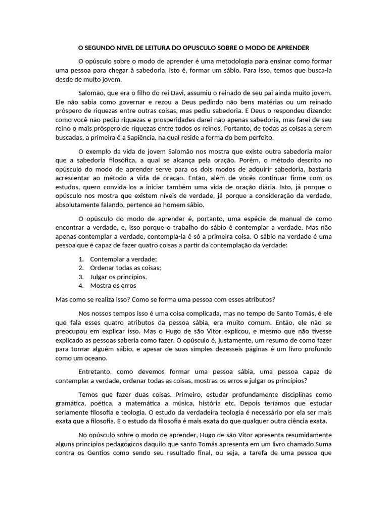 O Segundo Nivel de Leitura Do Opusculo Sobre o Modo de Aprender | PDF