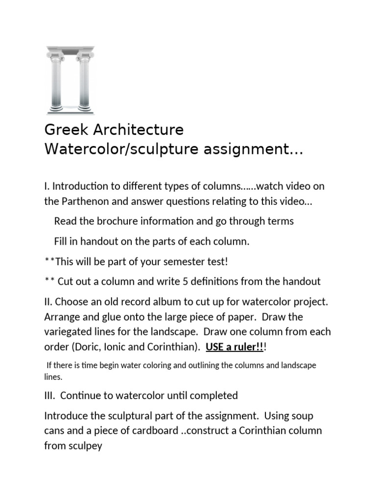 Greek Architecture Watercolor/sculpture Assignment | PDF
