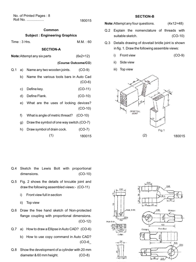 Engineering Graphics Exam Questions | PDF