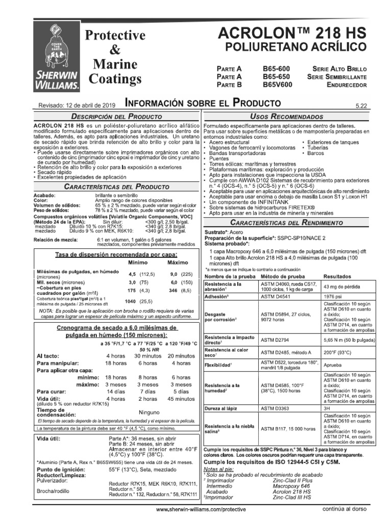 Acrolon 218 HS Poliuretano Acrilico | PDF
