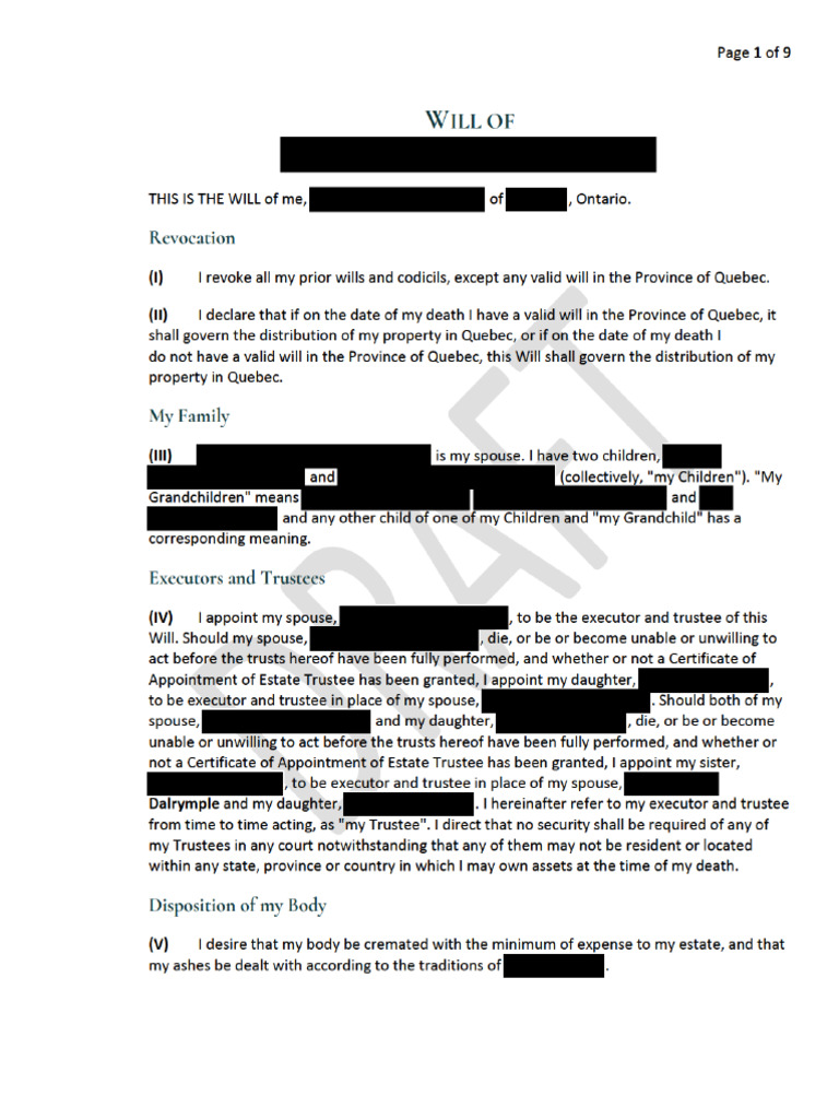 Sample Will (Redacted) - Redacted | PDF
