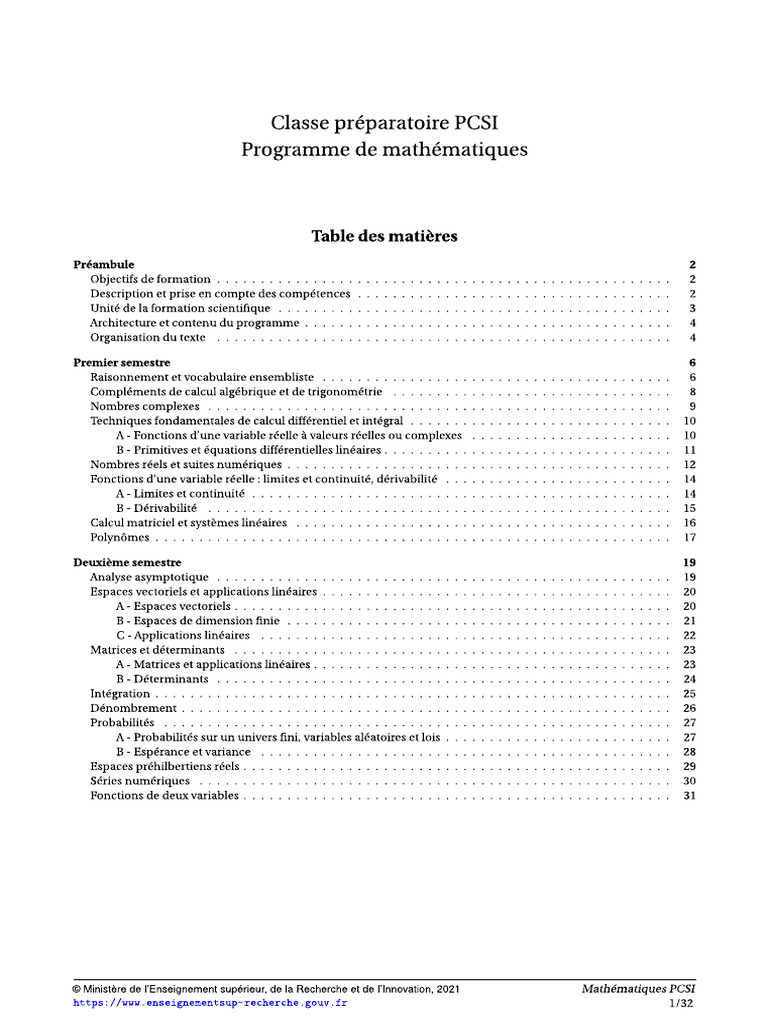Programme PCSI | PDF