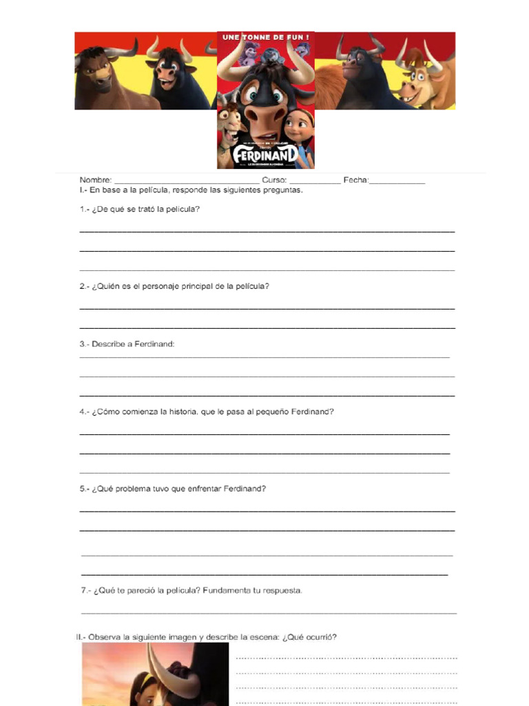 Test sobre "Olé: El viaje de Ferdinand" | PDF