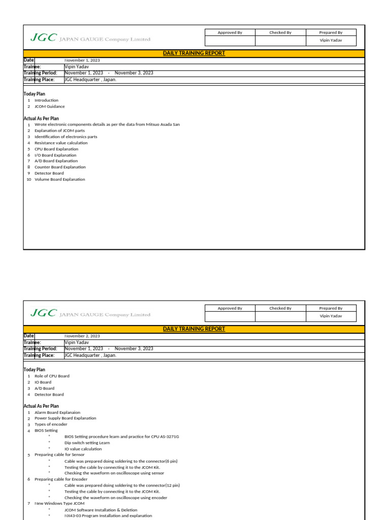 JCOM Training Report - Nov-2023 | PDF