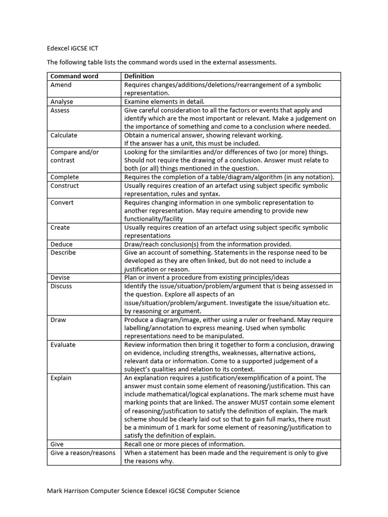 Taxonomy - Command Words and Definitions | PDF
