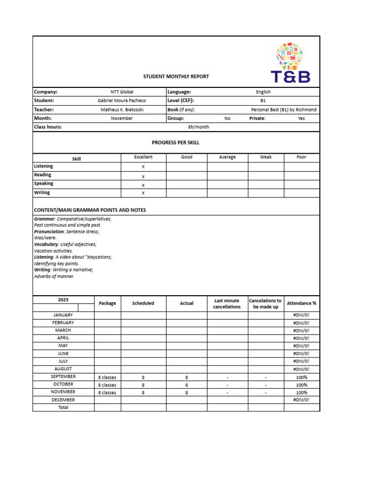Monthly Report - English - XLSX - Modelo | PDF | English Language ...