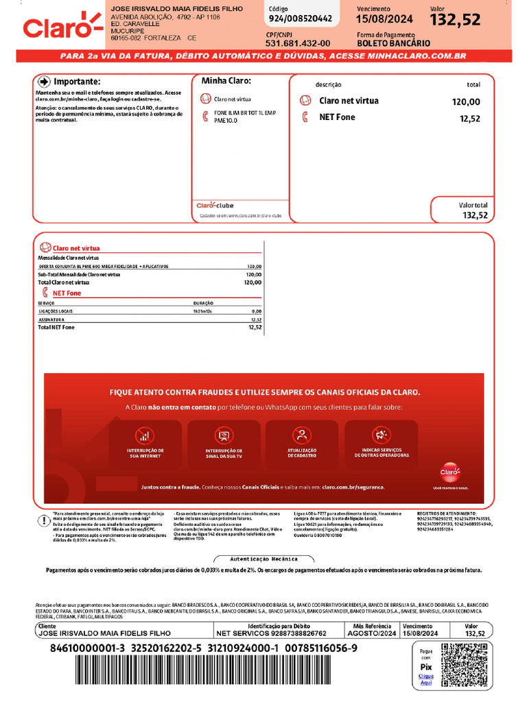 Comprovante Claro 008 | PDF