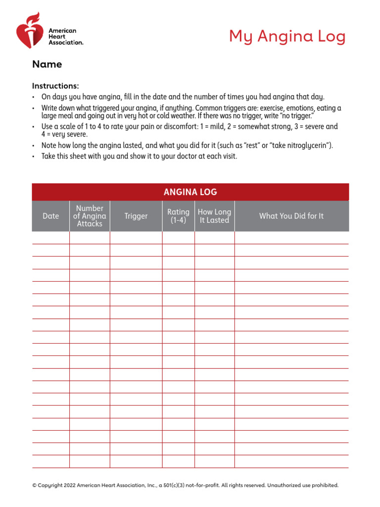 Cardiac Rehab Angina Log | PDF