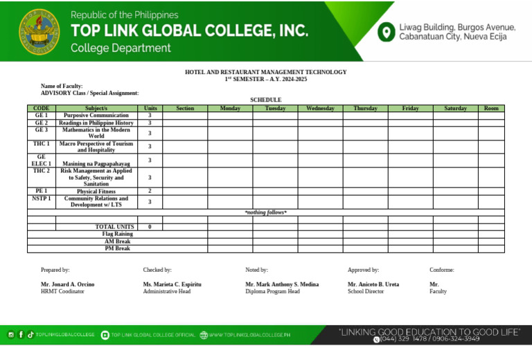 Teacher 1st Year Schedule Pdf