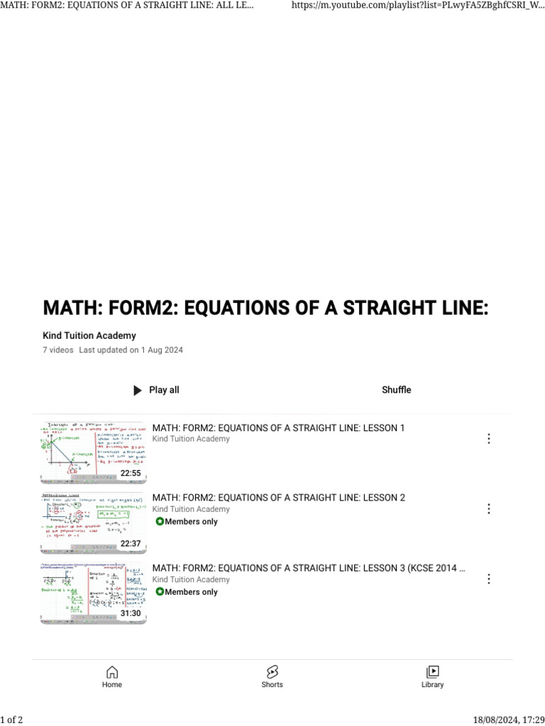 Math - Form2 - Equations of A Straight Line - All Lessons - Youtube | PDF