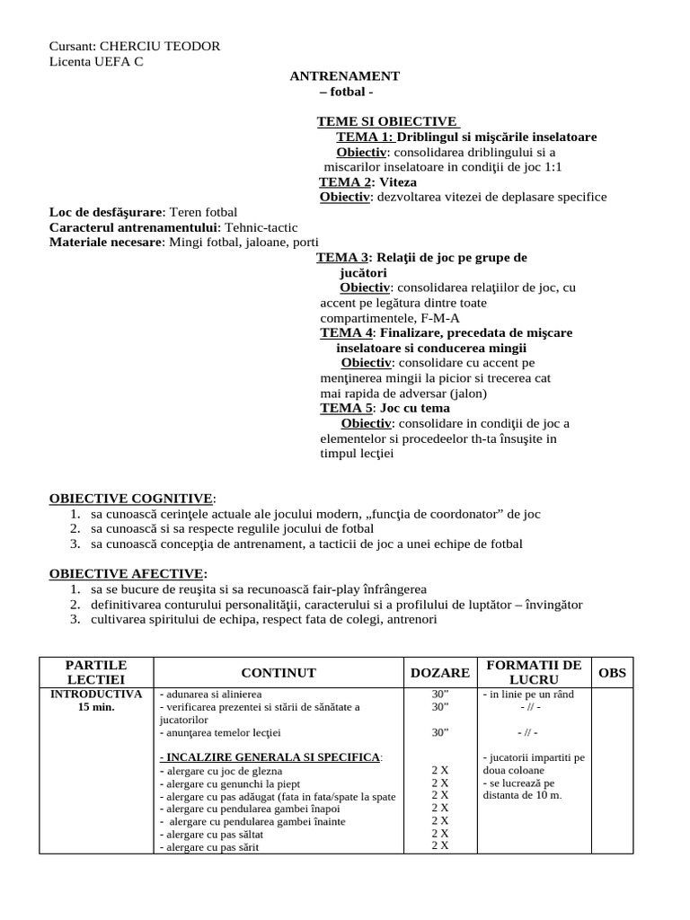 Plan Antrenament Fotbal Juniori 10-12 ani | PDF