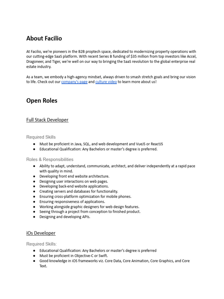 Facilio_Software Developer Roles_2024 | PDF