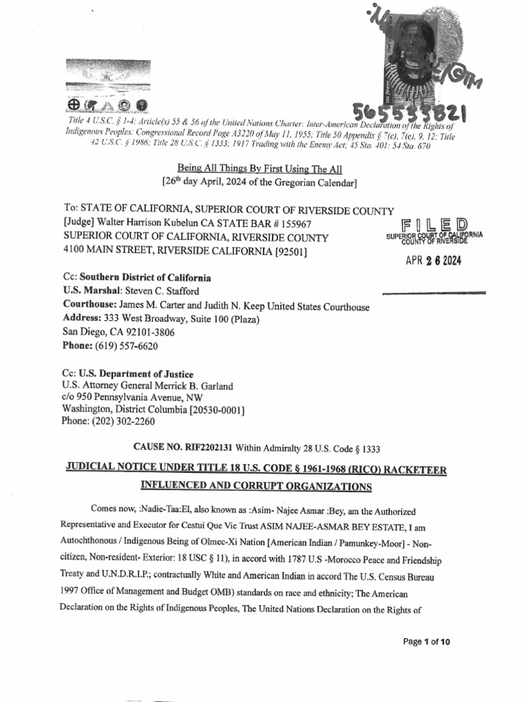 JUDICIAL NOTICE UNDER TITLE 18 U.S. CODE 1961-1968 (RICO) RACKETEER ...