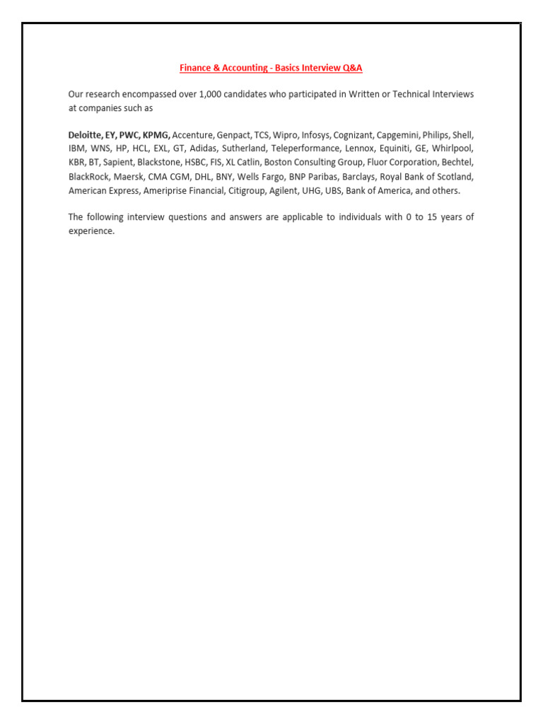 Finance & Accounting Basics Interview Q&A | PDF