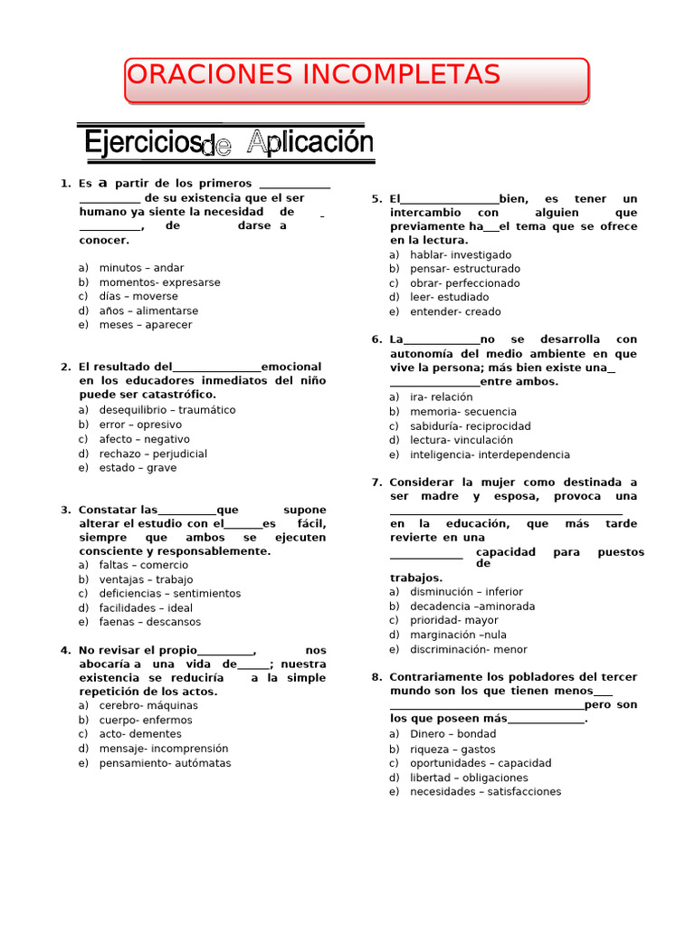 Oraciones Incompletas | PDF
