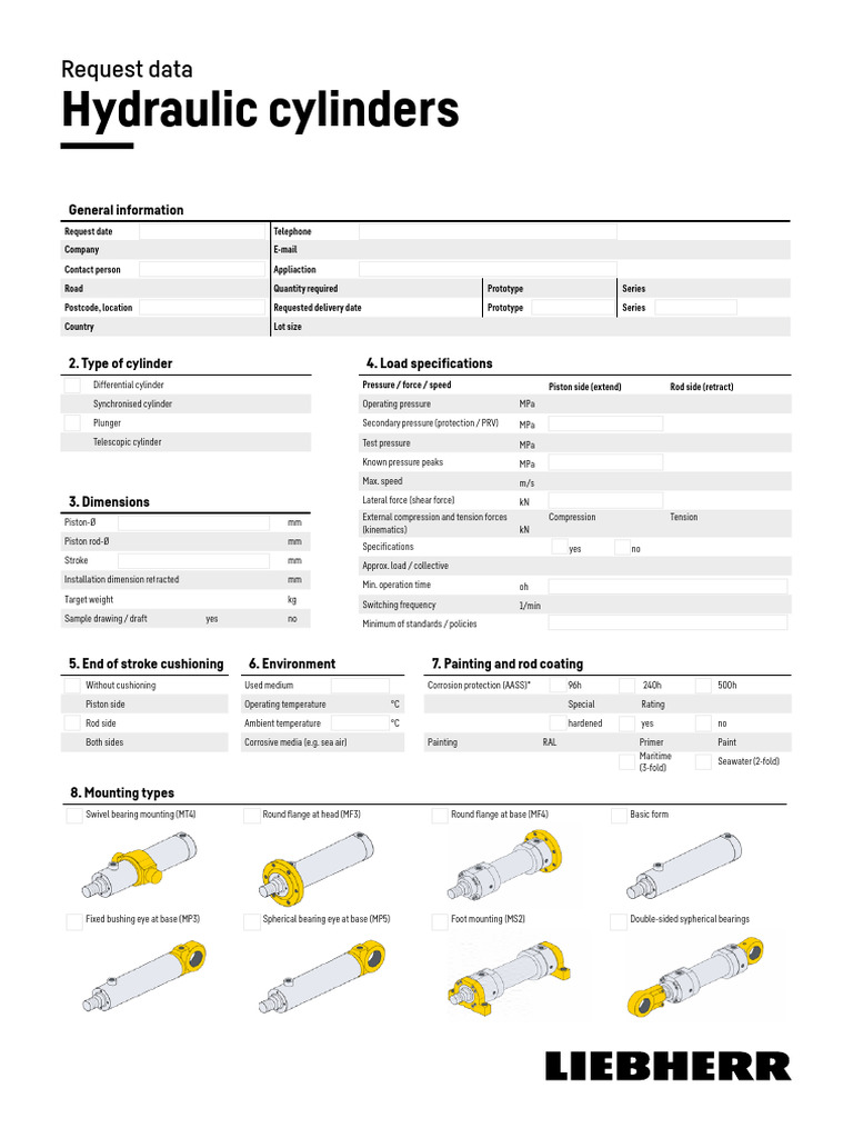 Liebherr Enquiry Data Sheet Hydraulic Cylinders | PDF