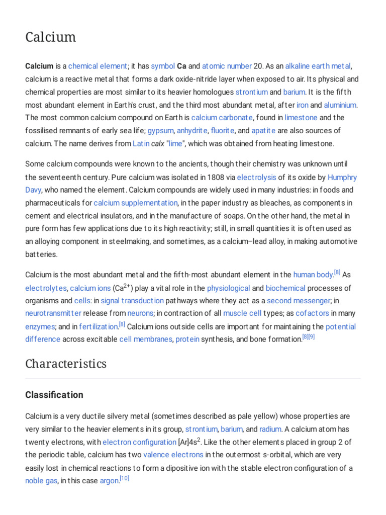 Calcium - Wikipedia | PDF