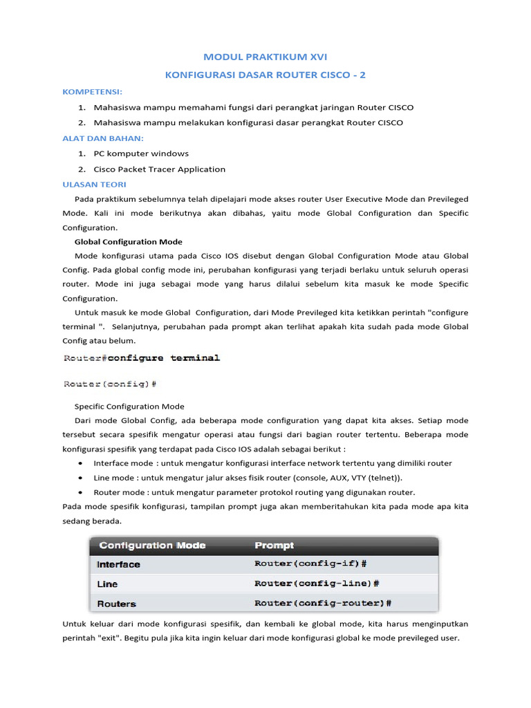 Modul Praktikum 16 - Konfigurasi Router Cisco-2 | PDF